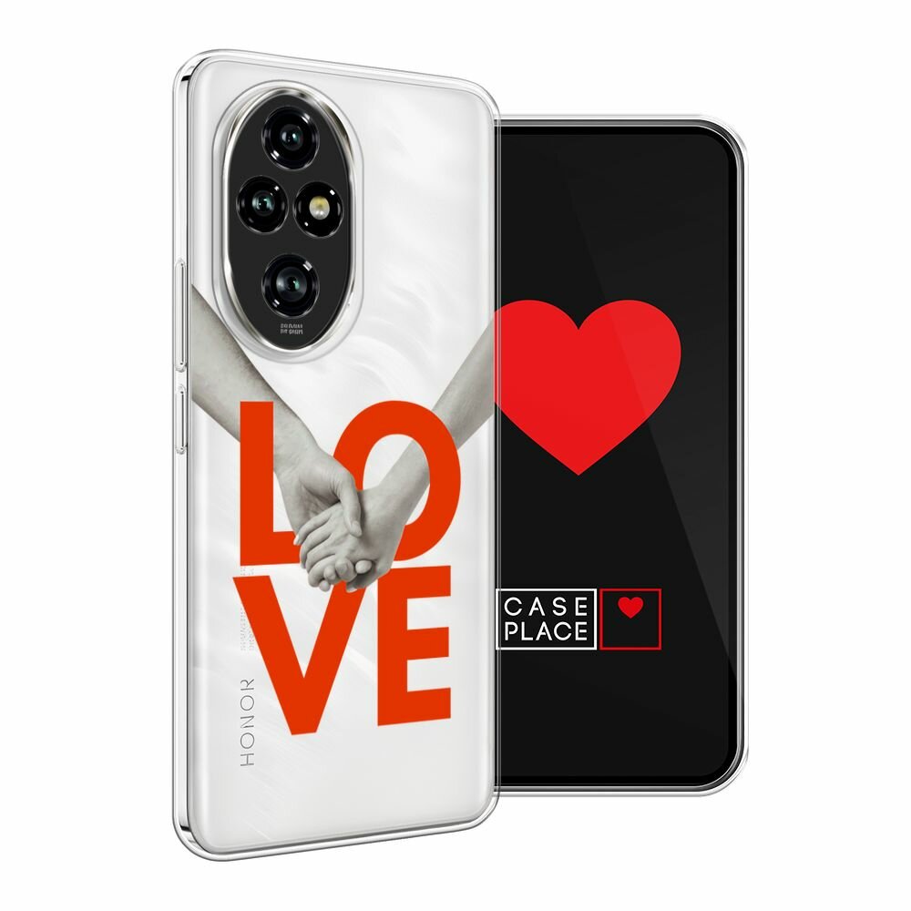 Чехол на Honor 200 Pro / Хонор 200 Про с принтом "Love holding hands - 14 февраля", прозрачный — фото 1