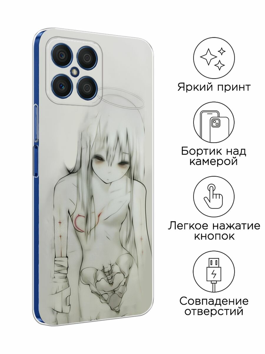 Чехол на Honor X8 / Хуавей X8 с принтом "Аниме рисунок чёрно-белый" — фото 1