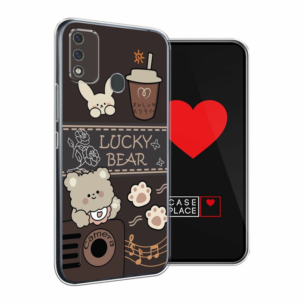 Чехол на Itel A48 / Ител А48 с принтом "Lucky bear coffee 1" — фото 1