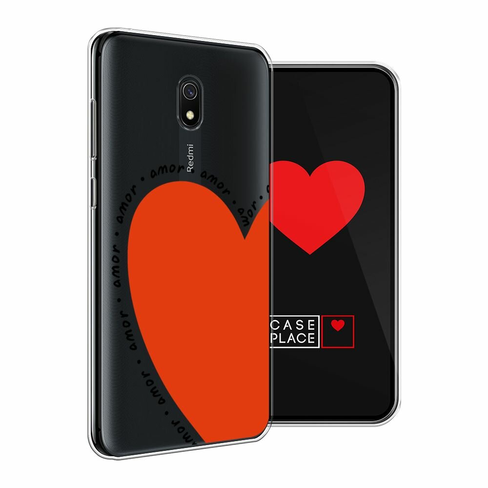 Чехол на Xiaomi Redmi 8A / Сяоми Редми 8А с принтом "amor heart 2 - 14 февраля", прозрачный — фото 1