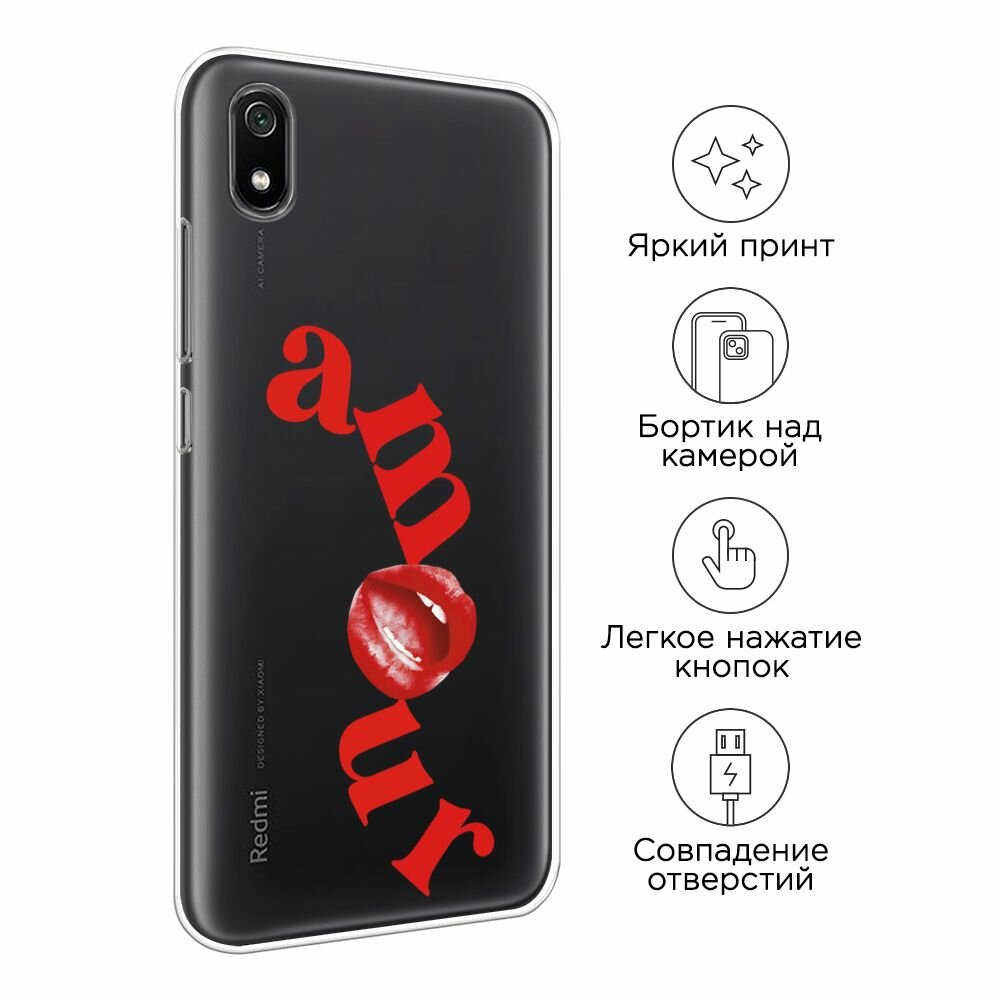 Чехол на Xiaomi Redmi 7A / Сяоми Редми 7А с принтом "Amour lips - 14 февраля", прозрачный — фото 1