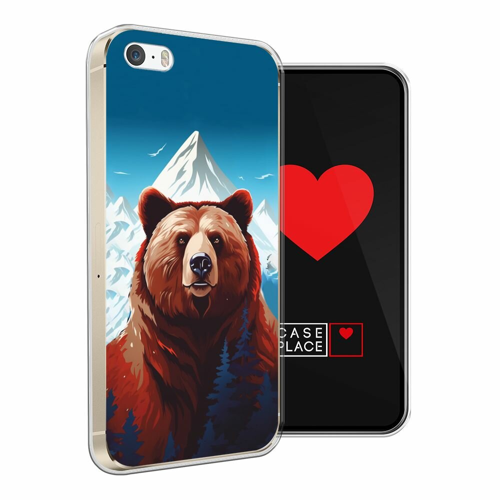 Чехол на Apple iPhone 5/5S/SE / Айфон 5/5S/SE с принтом "Горный медведь - 23 февраля" — фото 1