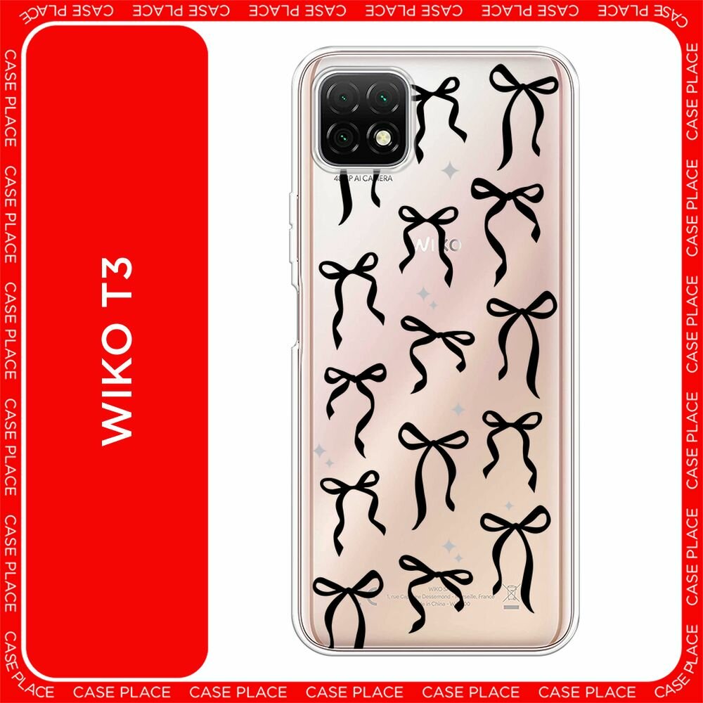 Чехол на Wiko T3 / Вико Т3 с принтом "Black bows", прозрачный