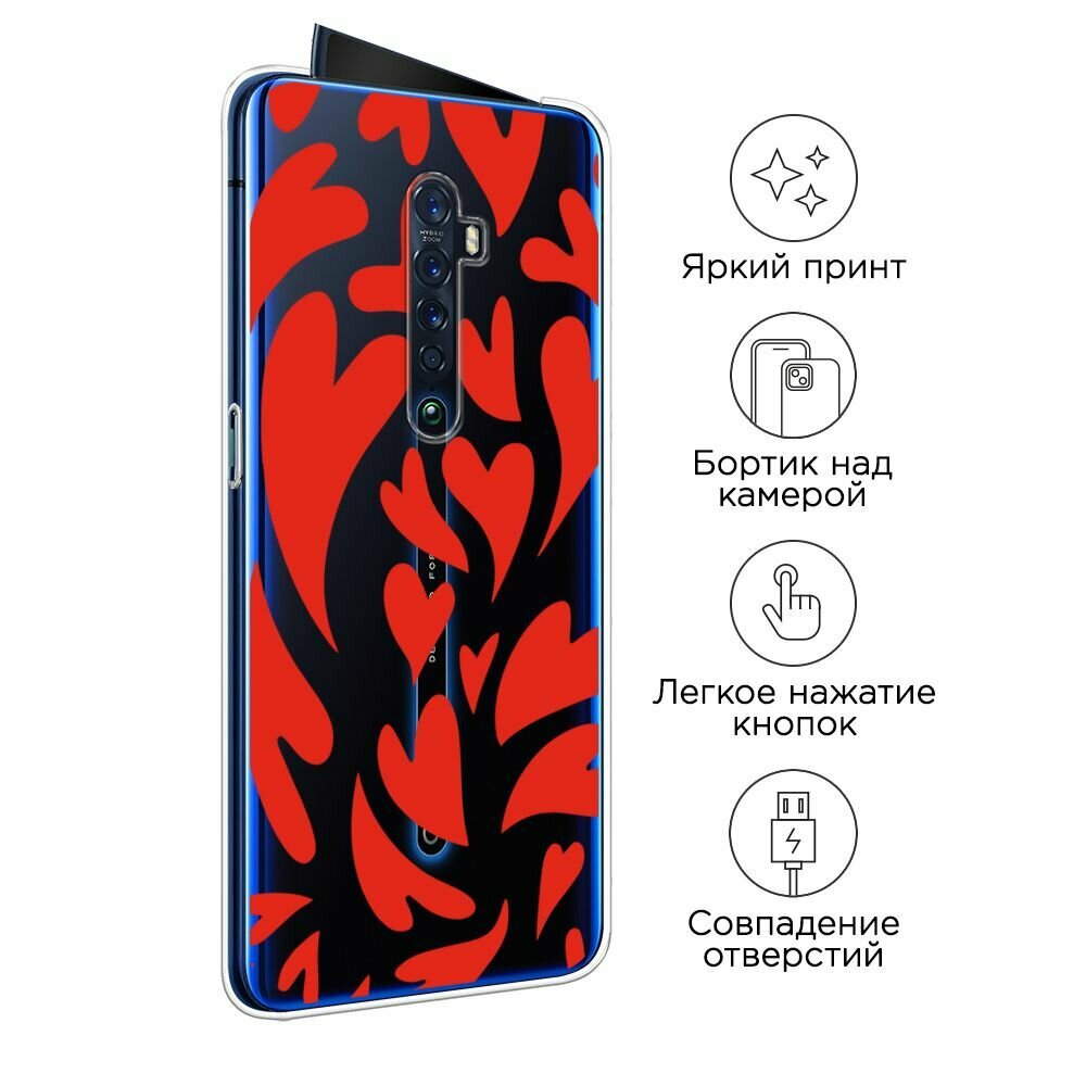 Чехол на Oppo Reno 2 / Оппо Рено 2 с принтом "Crazy hearts 2 - 14 февраля", прозрачный — фото 1
