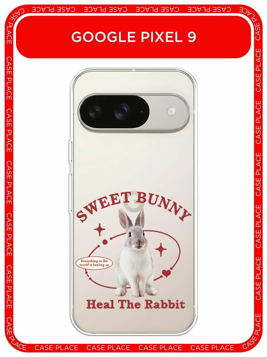 Чехол на Google Pixel 9 / Гугл Пиксель 9 с принтом "Heal the rabbit", прозрачный