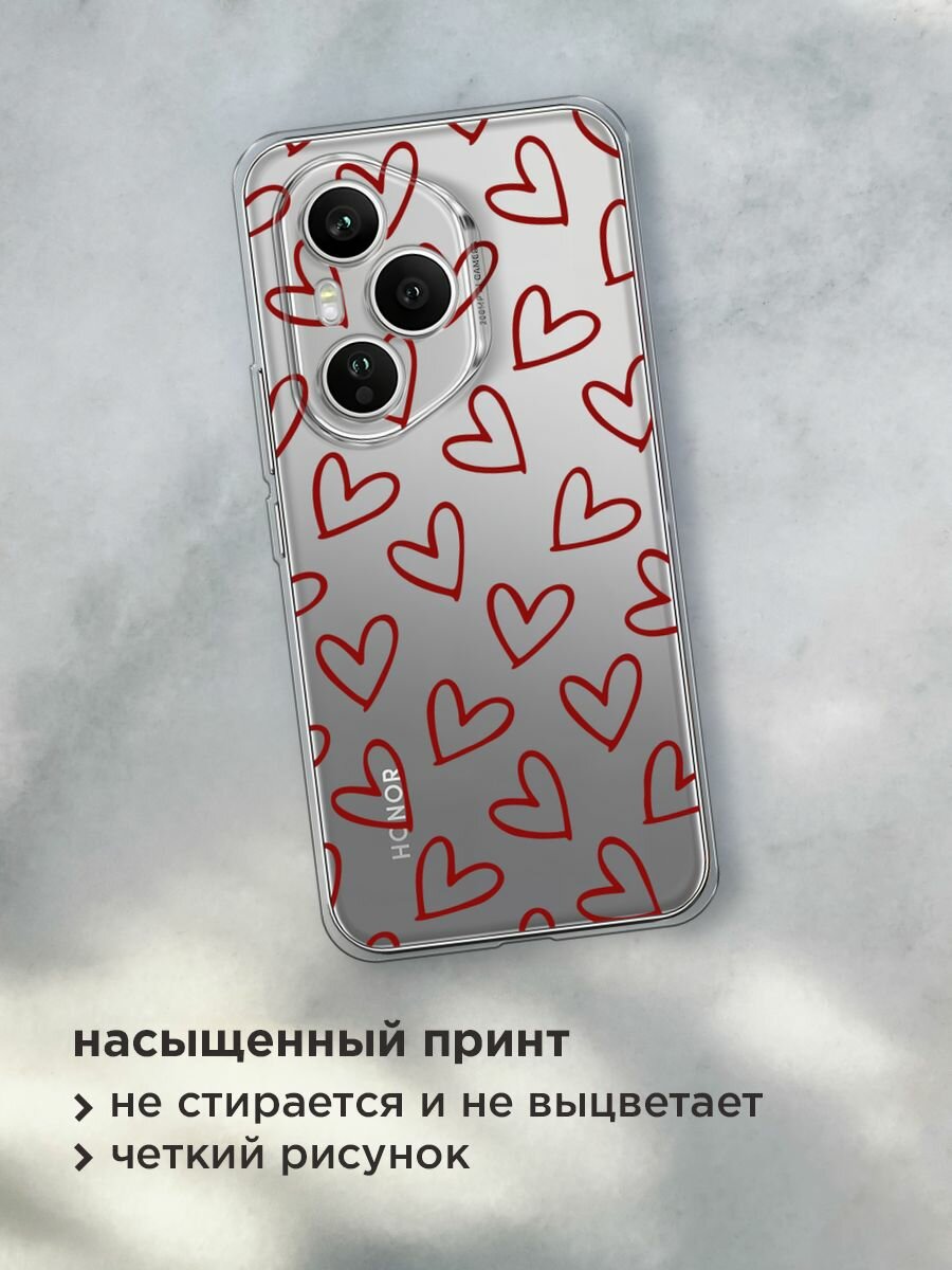 Чехол на Honor 400 Pro / Хонор 400 Про с принтом "Little hearts doodles 2 - 14 февраля", прозрачный — фото 1