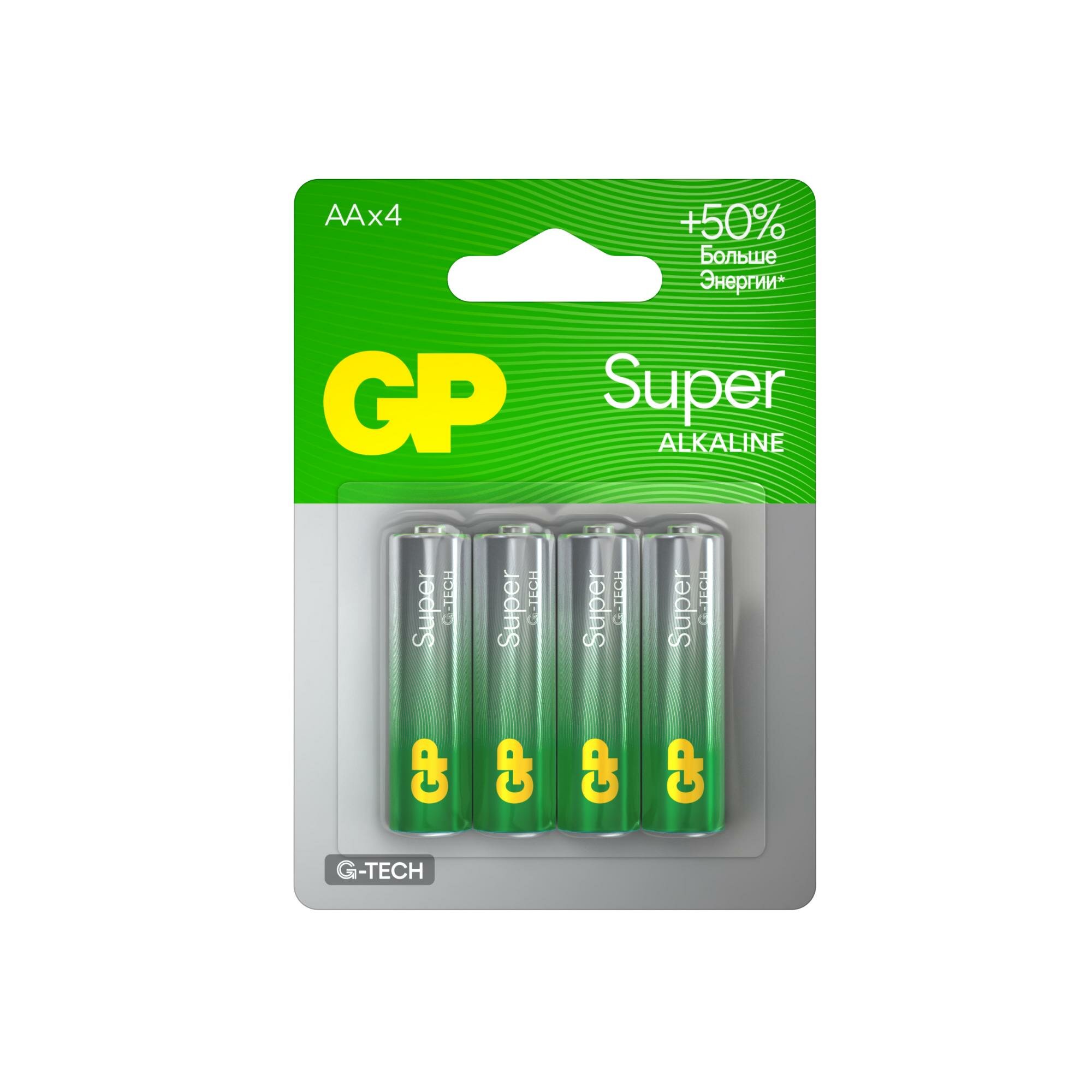 Батарейка алкалиновая GP Super Alkaline, G-Tech, 15А, АA, 4 шт на блистере