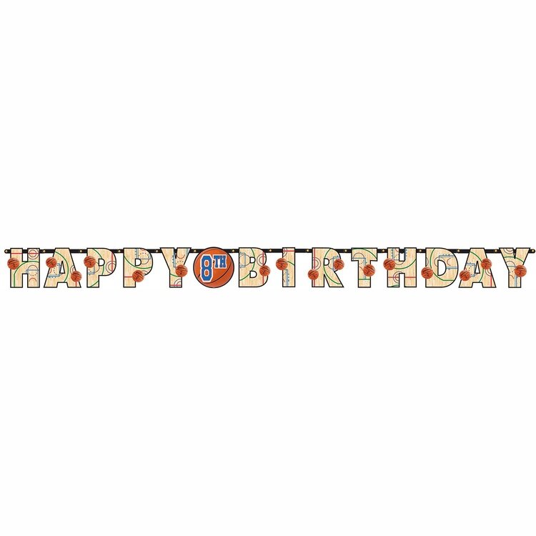 Гирлянда-буквы Happy Birthday, баскетбол, с наклейками, длина 3.2 м