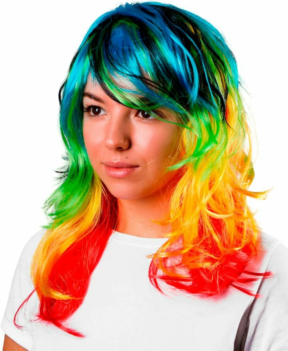 Карнавальный парик "Радуга" с длинными волнистыми волосами, цветной из искусственного волоса с челкой для детских праздников, косплей для детей