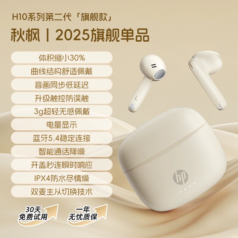 HP H10J Беспроводные наушники с шумоподавлением, полупроводниковые, Bluetooth 6.0, цвет лунный белый, 2025 модель для