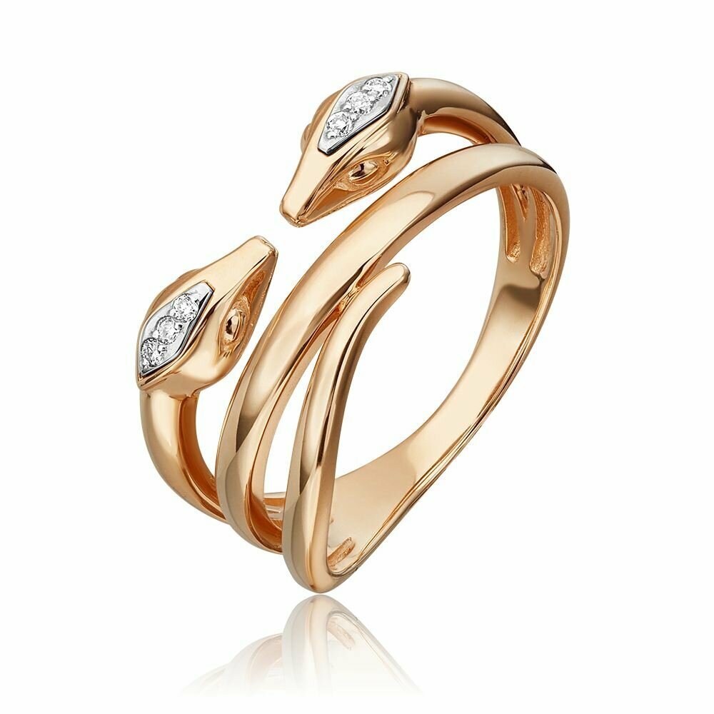 Кольцо, комбинированное золото, 585 проба, родирование, бриллиант