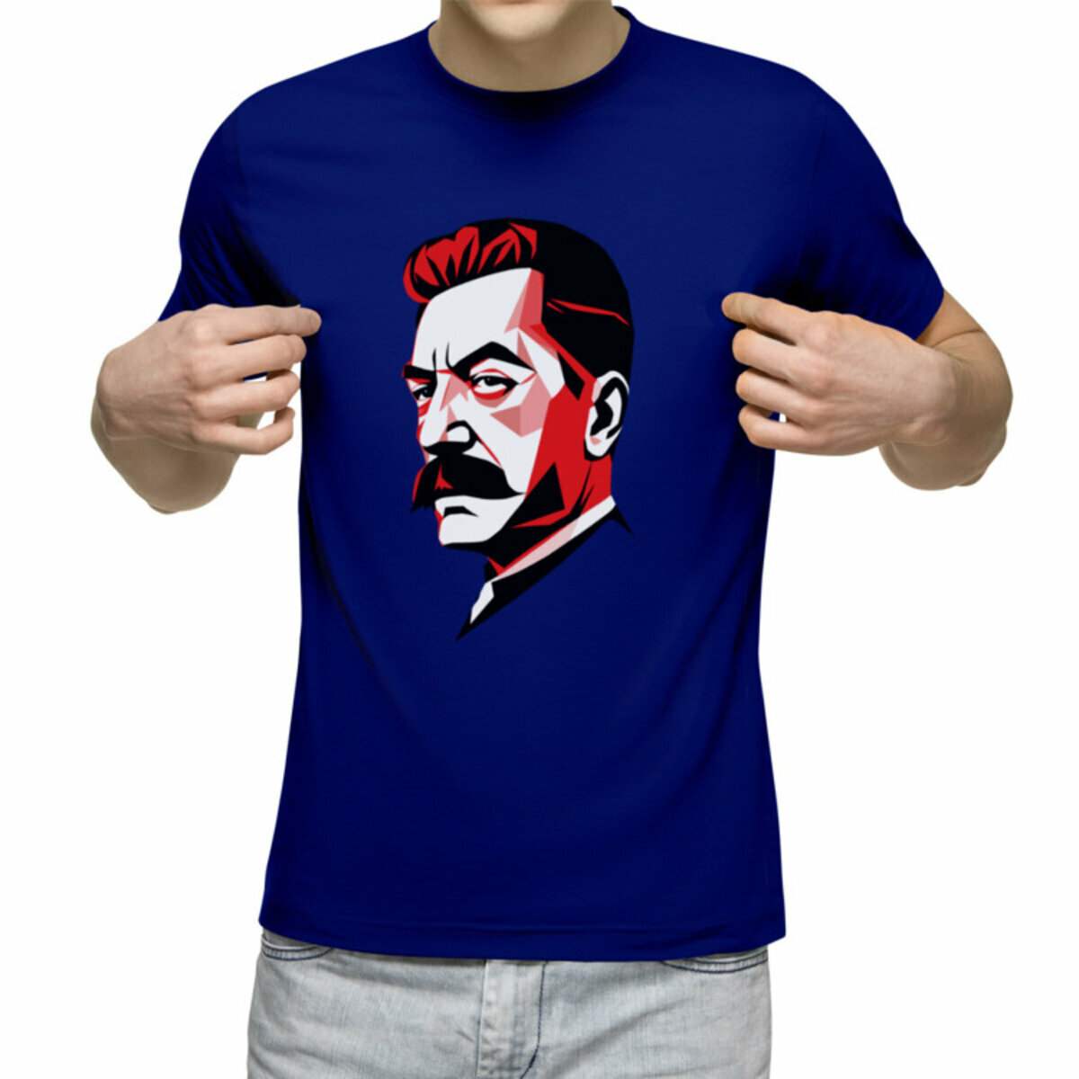 Мужская футболка «Сталин» (синий, XL)