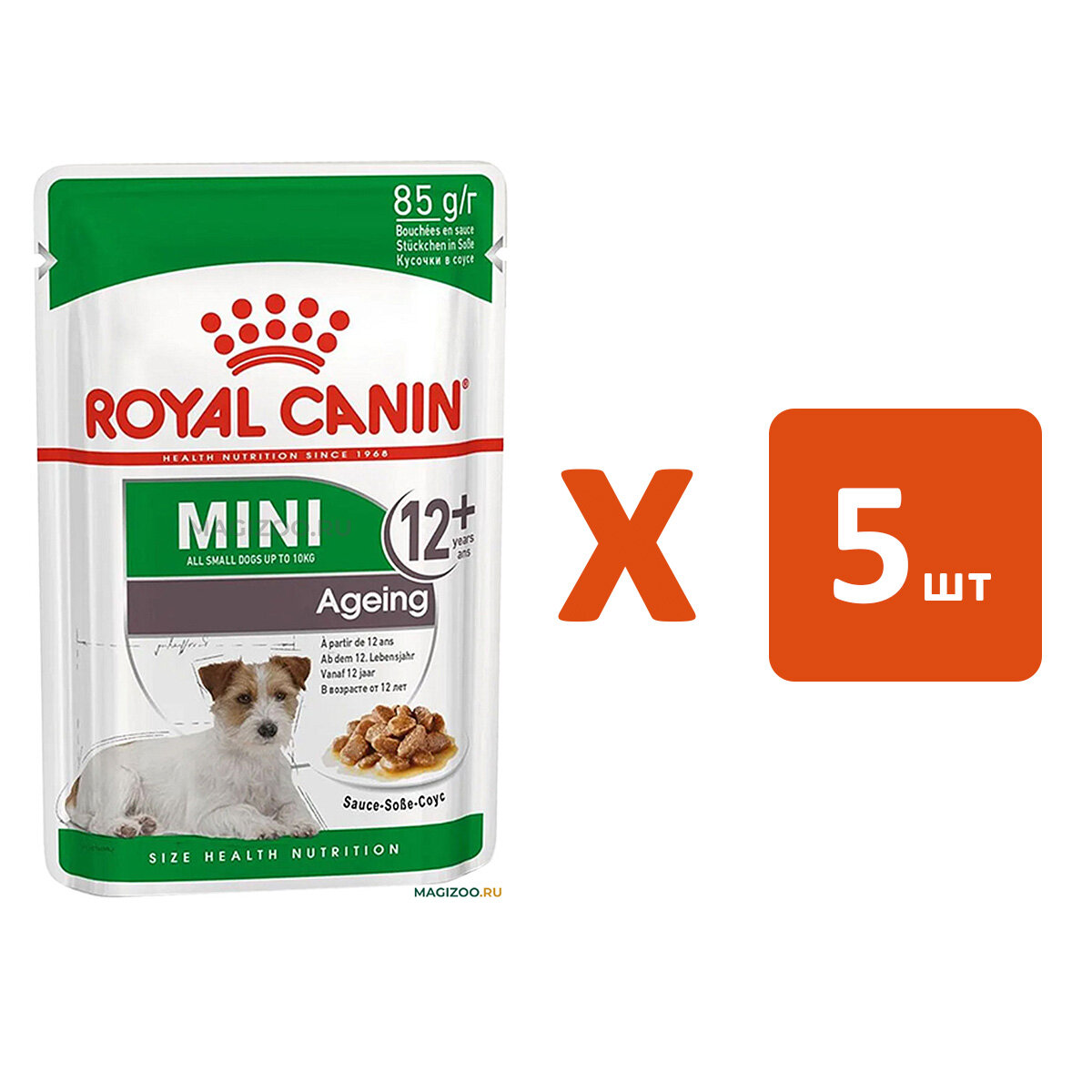 Корм влажный Royal Canin Mini Ageing 12+ для пожилых собак маленьких пород, старше 12 лет в соусе, 85 г х 5 шт