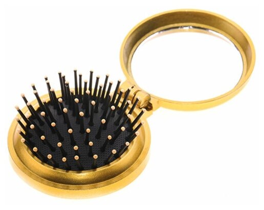 Расческа массажная складная с зеркалом круглая желтая.