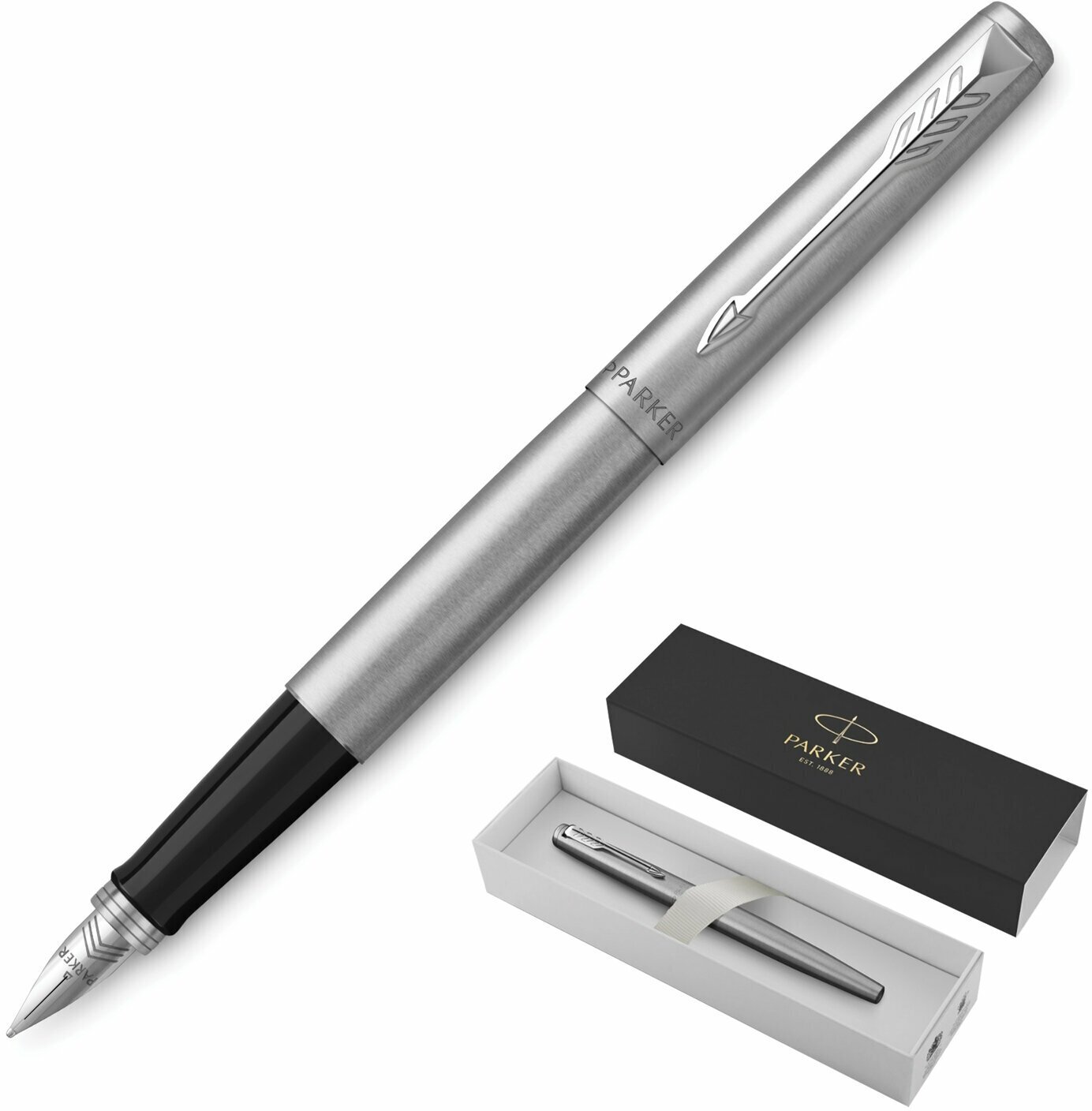Ручка перьевая PARKER "Jotter Stainless Steel CT", корпус серебристый, детали хром, синяя, 2030946
