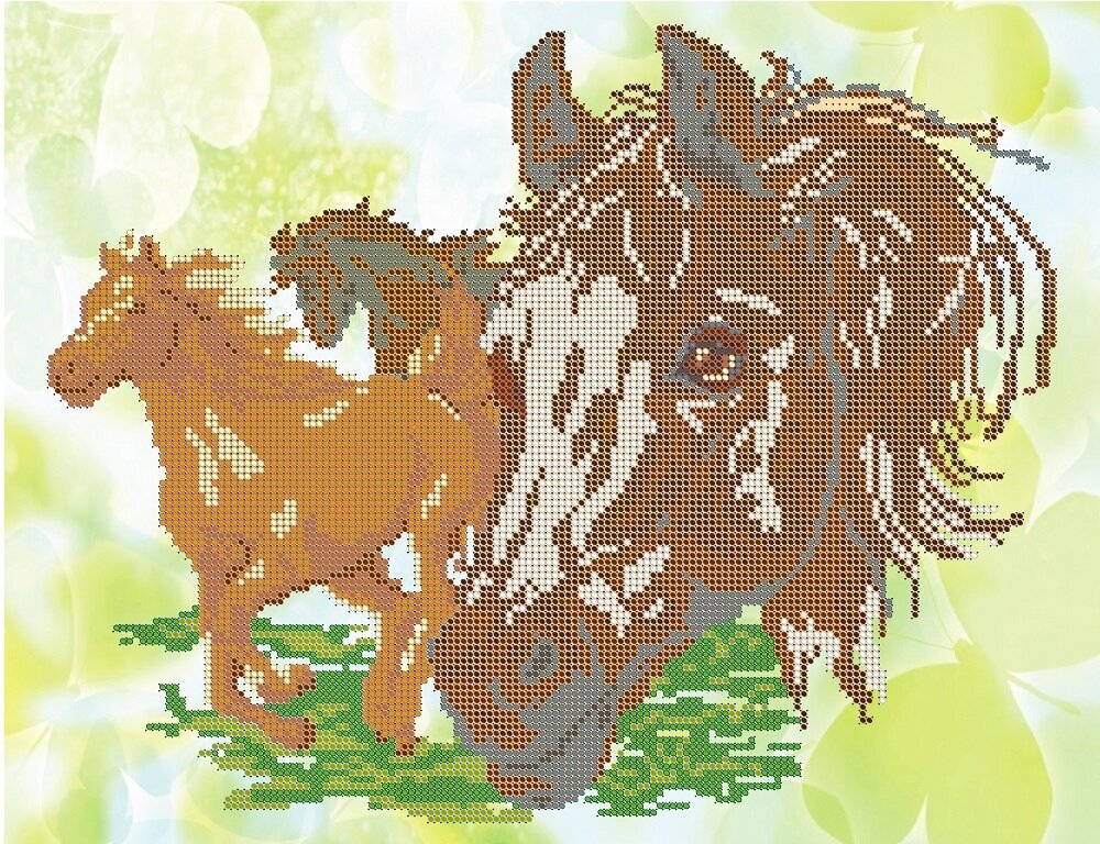 Вышивка бисером картины Лошадки 35*27см