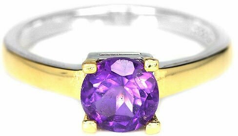 Кольцо помолвочное, серебро, 925 проба, золочение, родирование, аметист