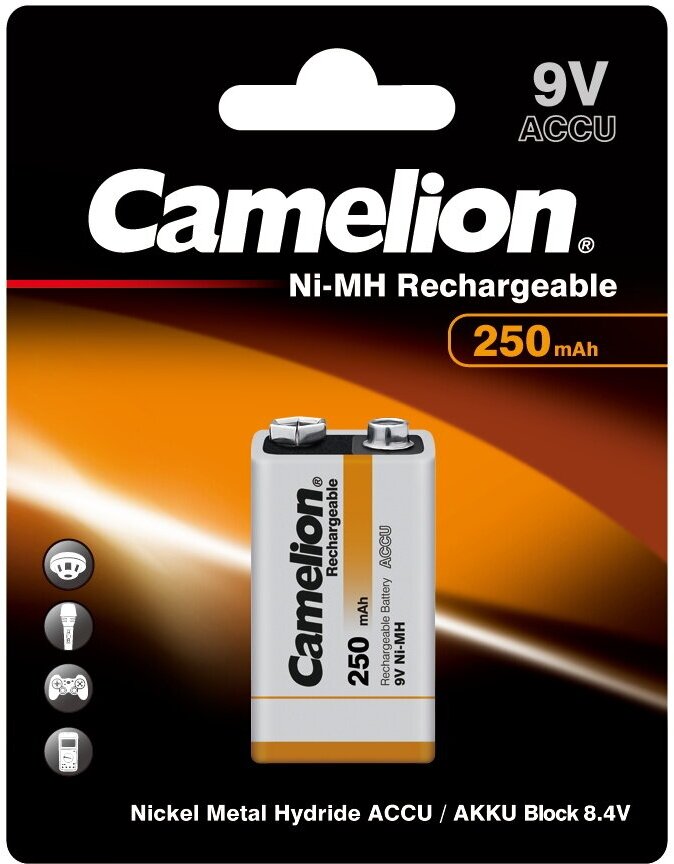 Аккумулятор Camelion BL-1, Ni-MH, без защиты, 250 mAh, 9 V, 1000 циклов заряда