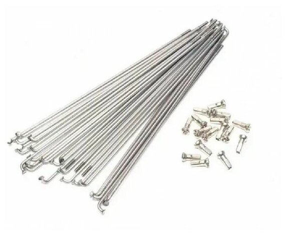 Спицы для велосипеда диаметром 2 мм длинна 193 мм (комплект 18 шт.) стальные, серебристые с ниппелем