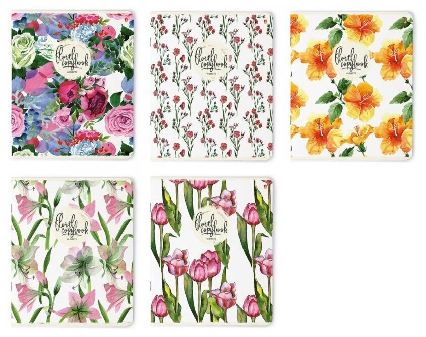 Тетрадь общая Альт, А5 (165 х 203 мм), "цветы. Феерия" 48 л, клетка, Арт. 7-48-698, обложка в ассортименте