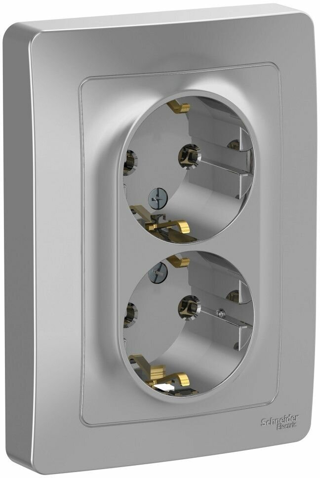 Blanca внутр Алюминий Розетка 2-ая с заземлением без шторок, 16А, , Systeme Electric, BLNRS001023