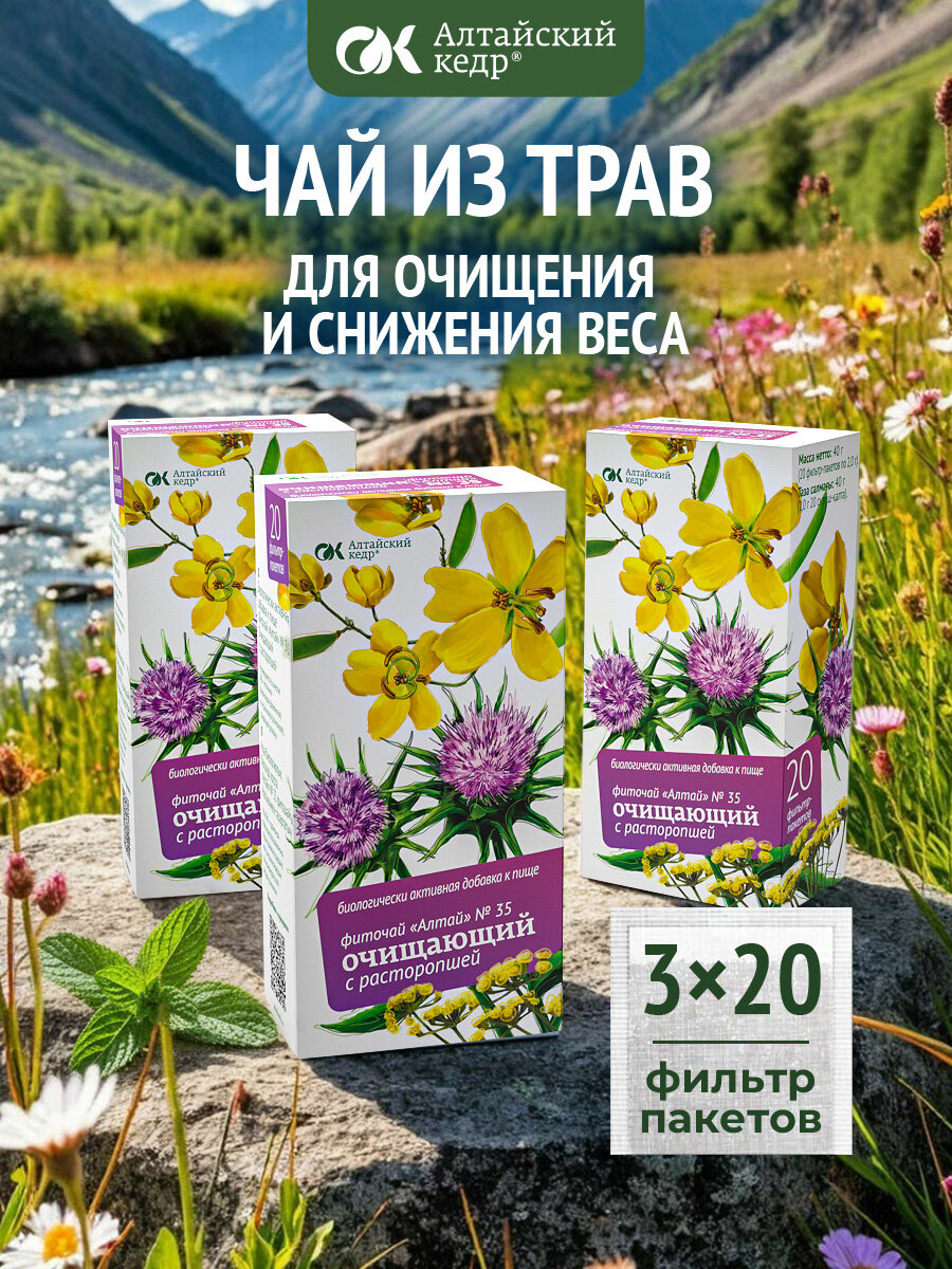 Фиточай Алтай № 35 Очищающий с расторопшей, 3 пачки по 20 фильтр-пакетов