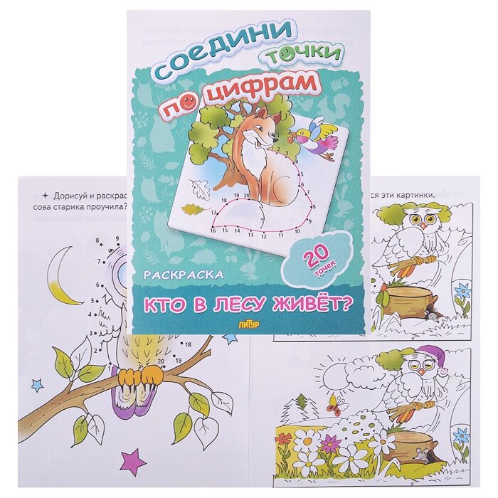 Раскраска Литур Соедини точки по цифрам, Кто в лесу живет? (978-5-9780-1062-6)