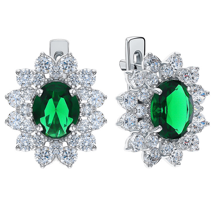 Серьги, серебро, 925 проба, родирование, фианит