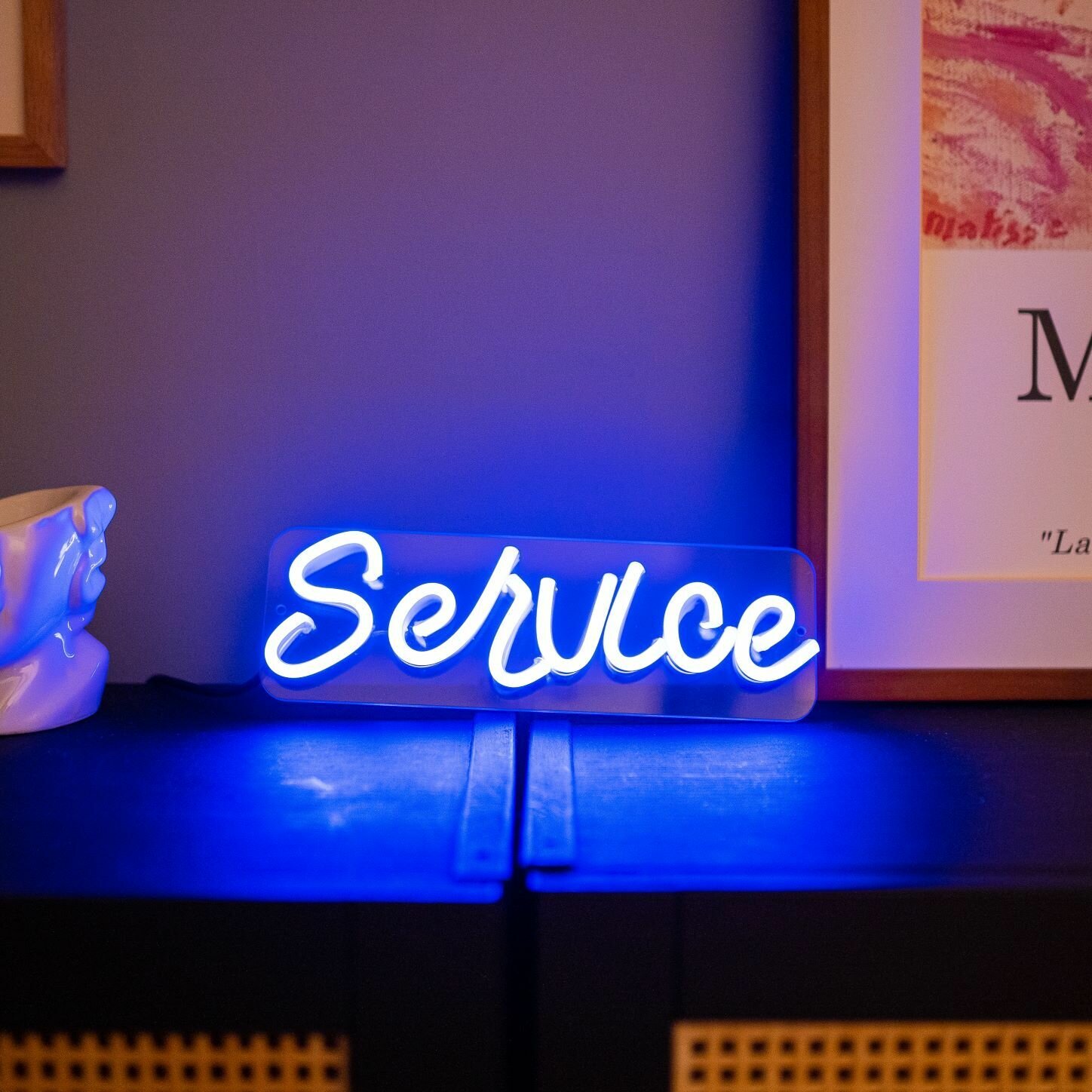 Табличка неоновая Service, 25х8 см, синяя