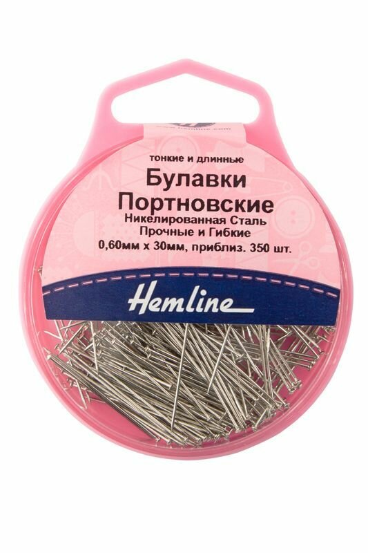 Булавки-гвоздики портновские в пластиковом контейнере, 33 мм, около 340 шт Hemline 701