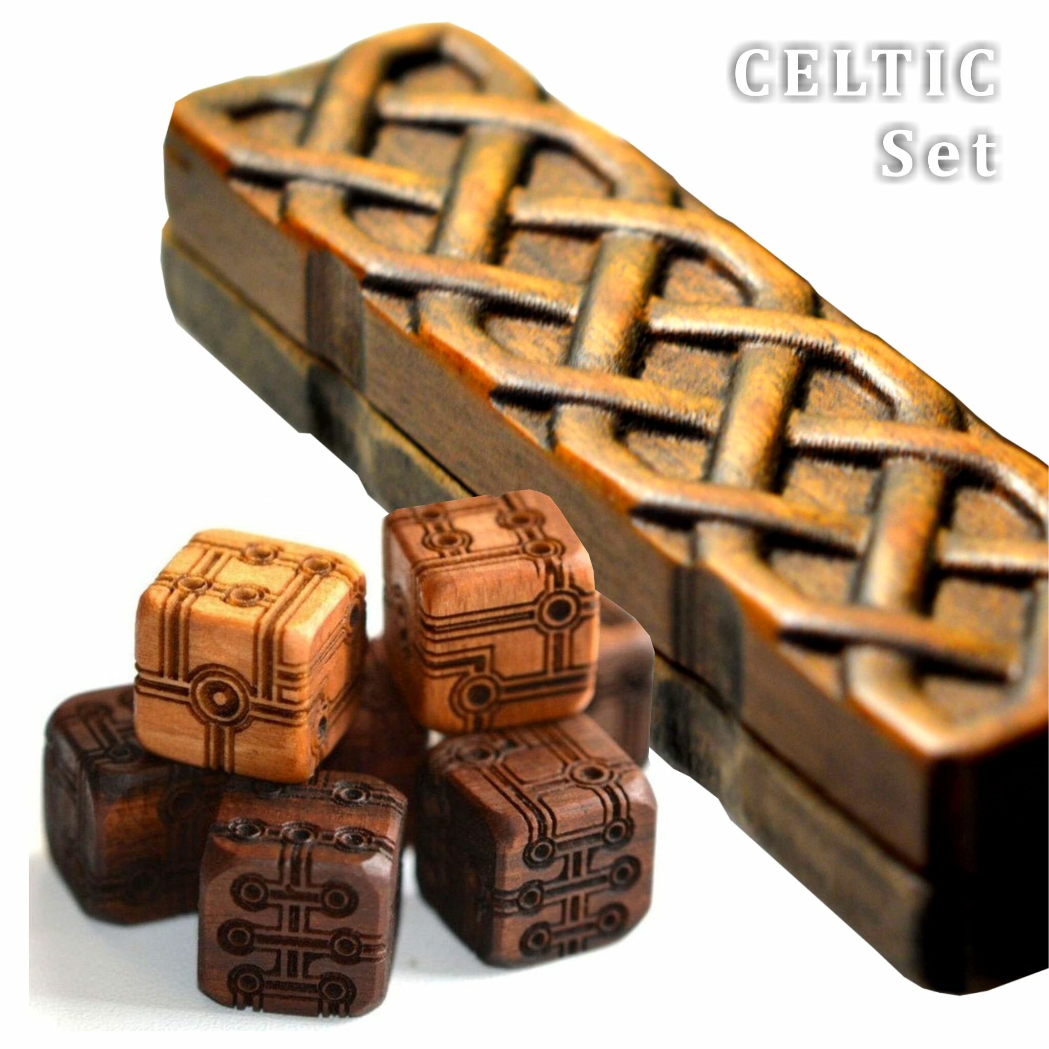 Набор Кельтский барельеф 3D Вох Dice D6, коллекционный подарок с авторским дизайном для любителей настольных ролевых игр
