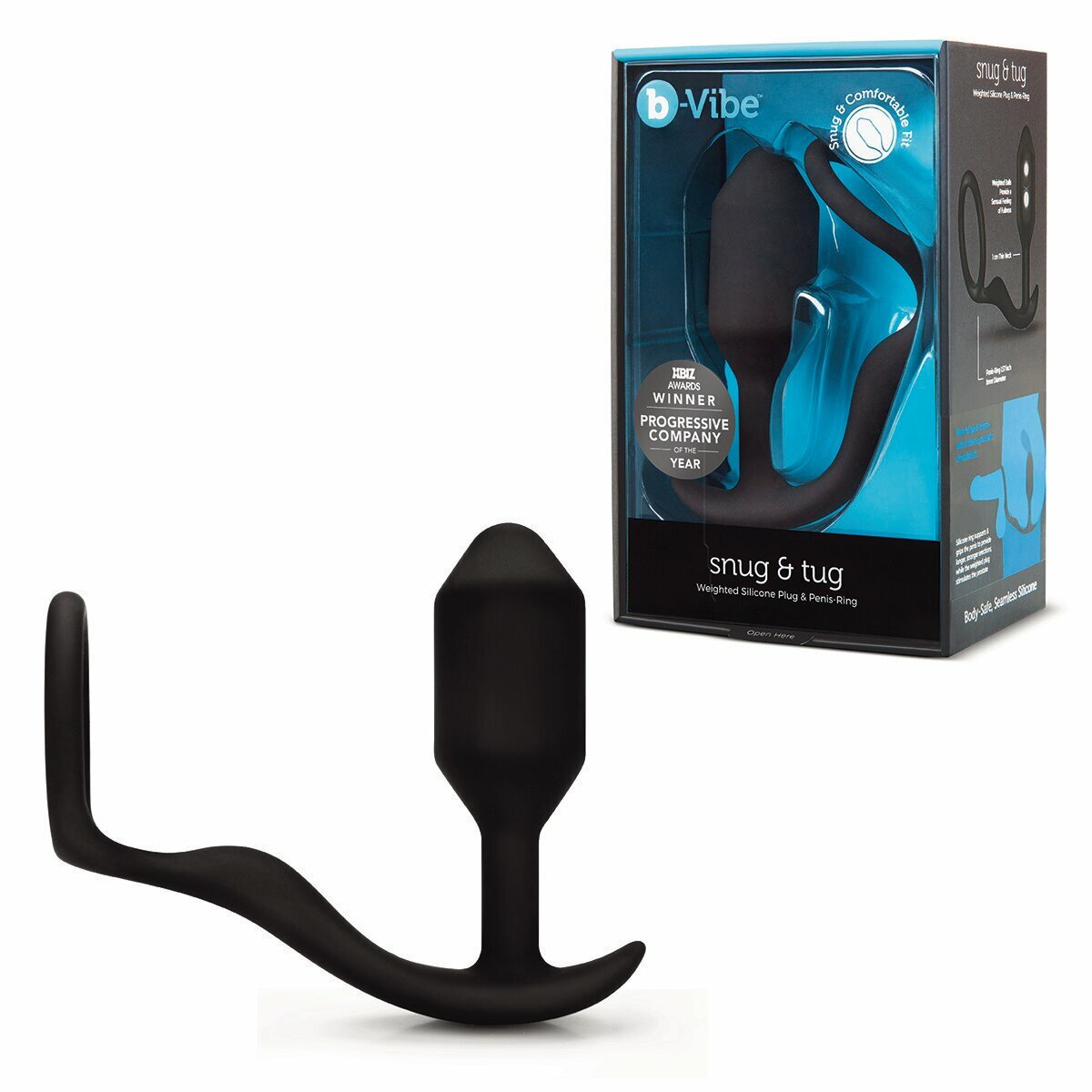 Эрекционное кольцо B-vibe "Snug & Tug", с анальной пробкой, силикон, черное