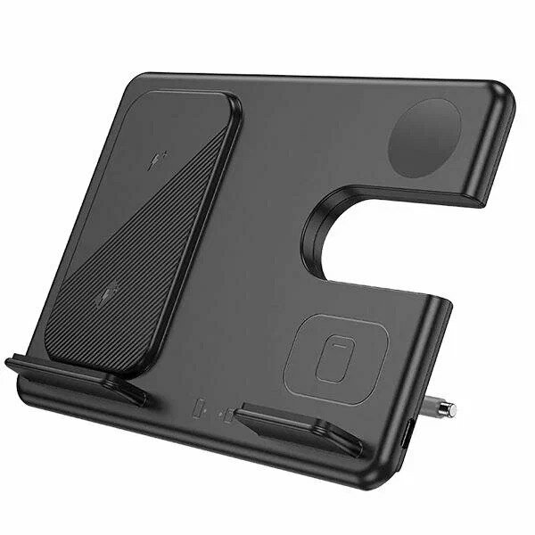 Беспроводная зарядка 3 в 1 Hoco CQ2 wireless fast charger 15W, одновременно заряжает телефон, наушники и смарт часы