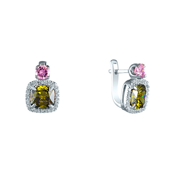 Серьги, серебро, 925 проба, фианит, стекло
