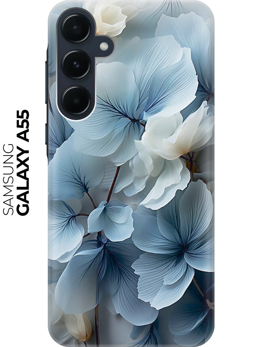 Силиконовый чехол на Samsung Galaxy A55 / Самсунг А55 с рисунком "Бежево-голубые цветы"