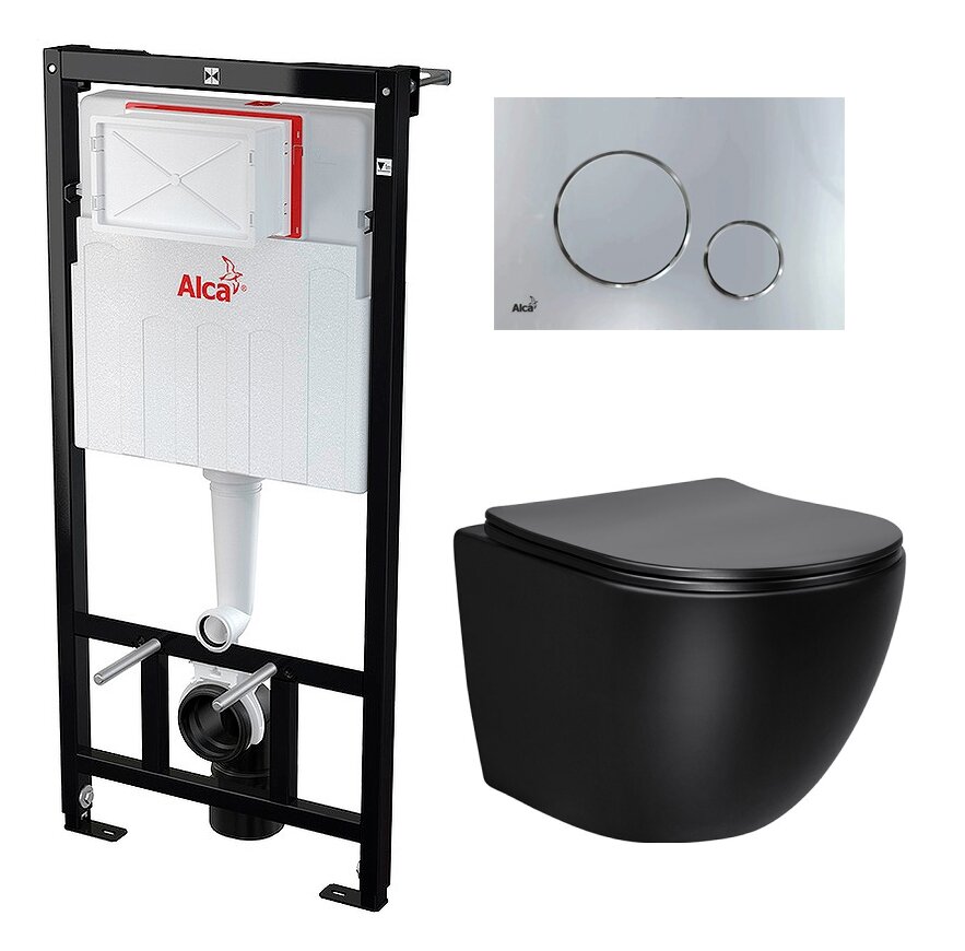 Комплект 3 в 1 инсталляция AlcaPlast + Унитаз Vincea Globo VT1-14SMB подвесной + кнопка хром