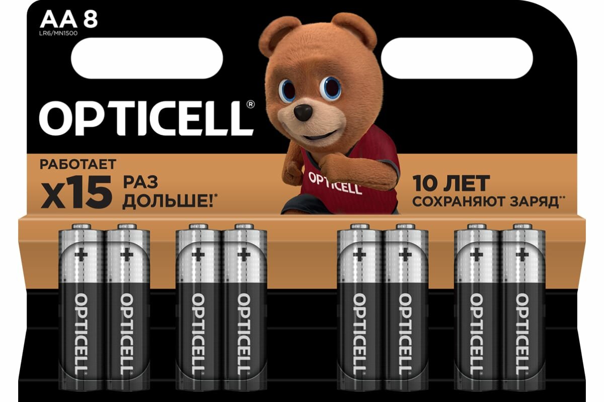Opticell AA 8 шт 5051008 батарейки алкалиновые для разных пультов, часов и плееров