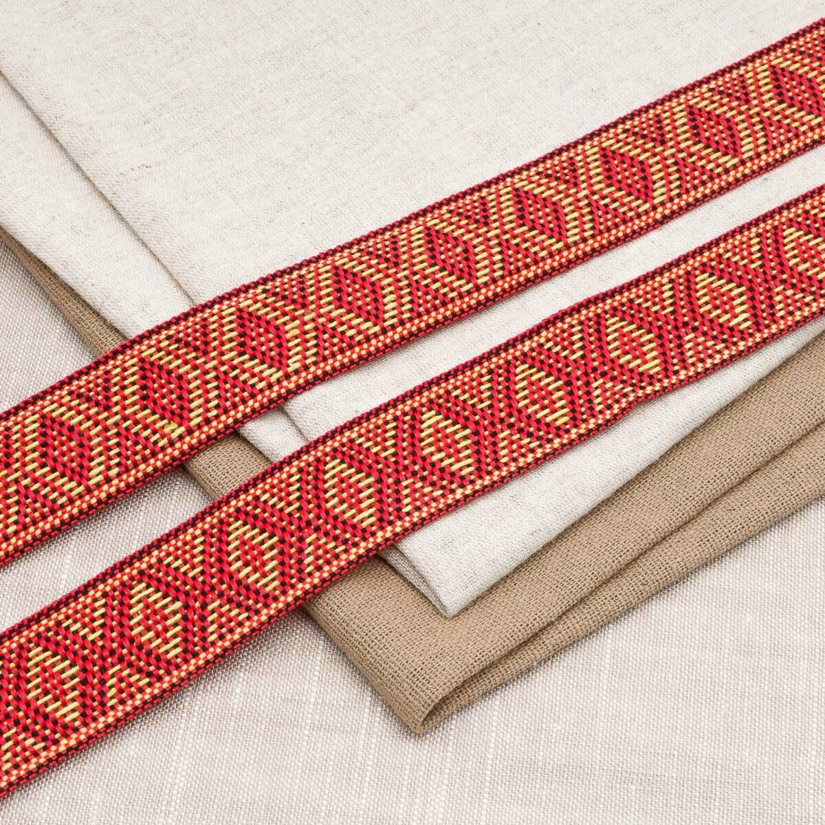 Тесьма для рукоделия жаккардовая, рис. 9854 30мм*25м (красный/желтый/черный)