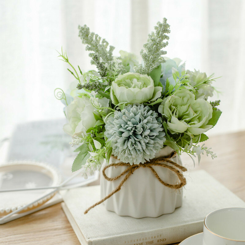 Искусственная цветочная композиция, маленький домашний декор для гостиной, украшение для офисного стола, искусственные цветы, сухой цветочный букет