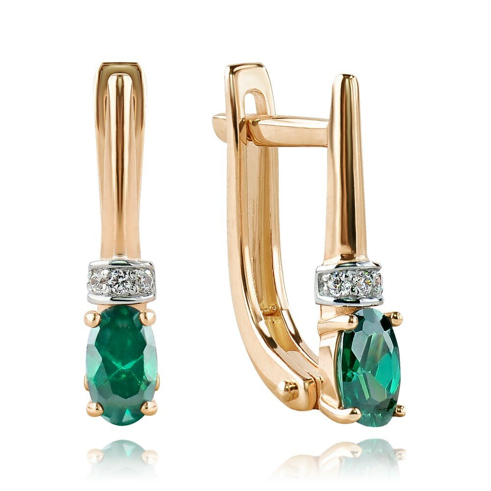 Серьги, красное золото, 585 проба, изумруд