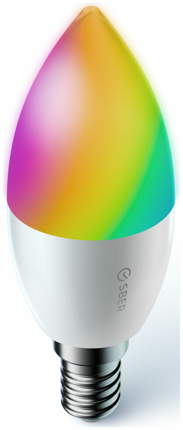 Умная лампа Sber с адаптивным светом, E14/C37/6 Вт/470 Лм/WiFi, регулируемый белый, RGB