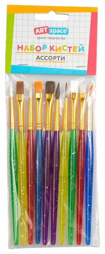 Набор кистей ArtSpace 10шт, пони, щетина, нейлон, круглые, плоские
