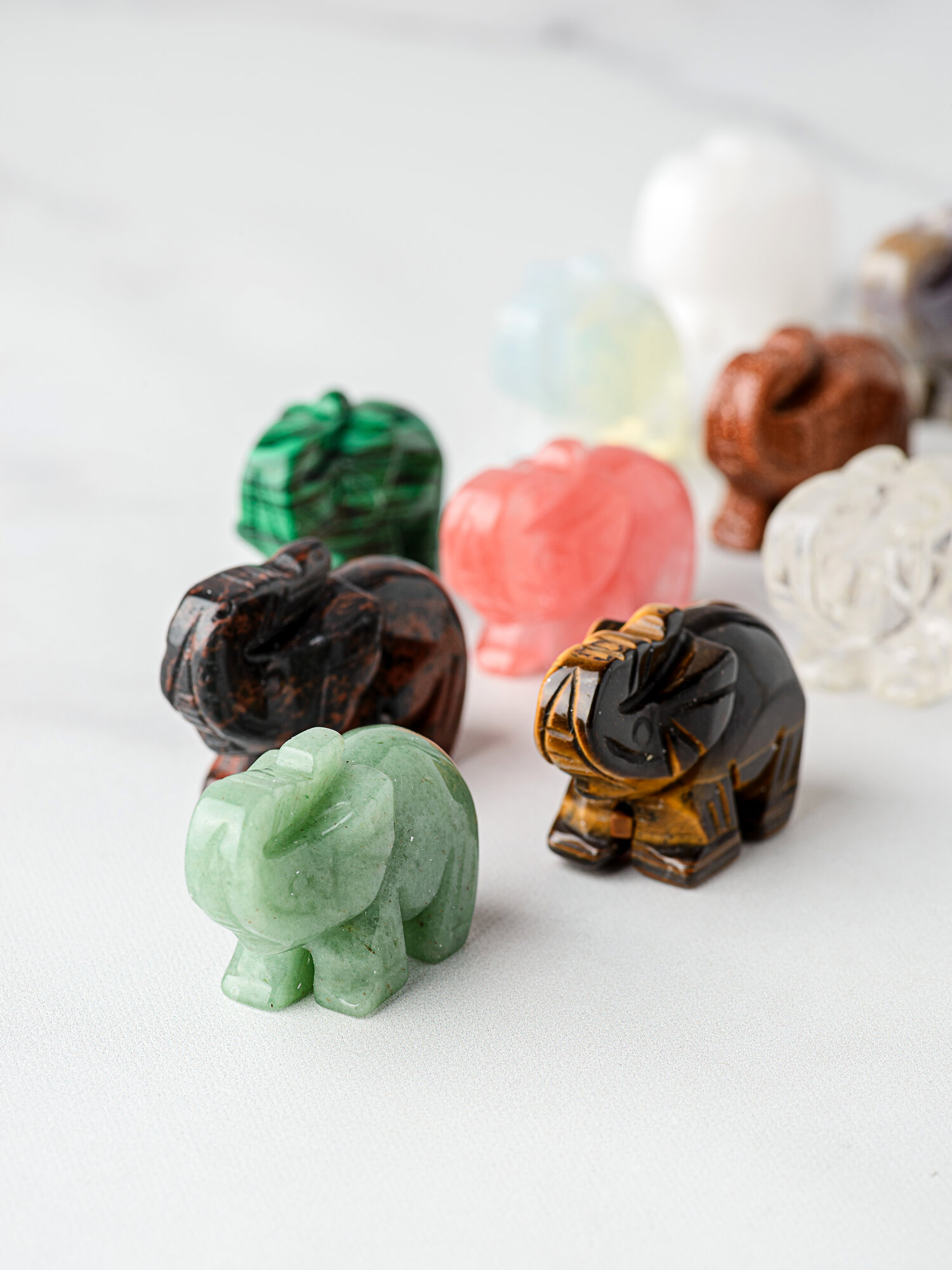 Слоны ручная работа набор 12 слонов Натуральный камень Индия (Oxan)