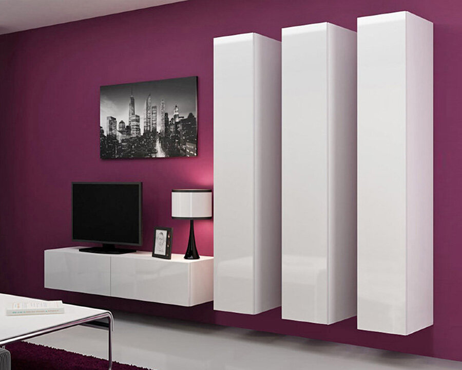 Гостиная Виго 14 МДФ Белый DM635-6 / Белый Фасадный 0101 NEW 260x42x180 см, белый, белый фасадный Фиеста