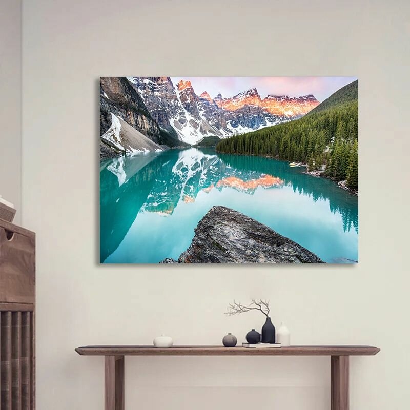 Картина "Горный Пейзаж с Озером", 60x80 см, холст, подрамник, крепление "крокодил", печать