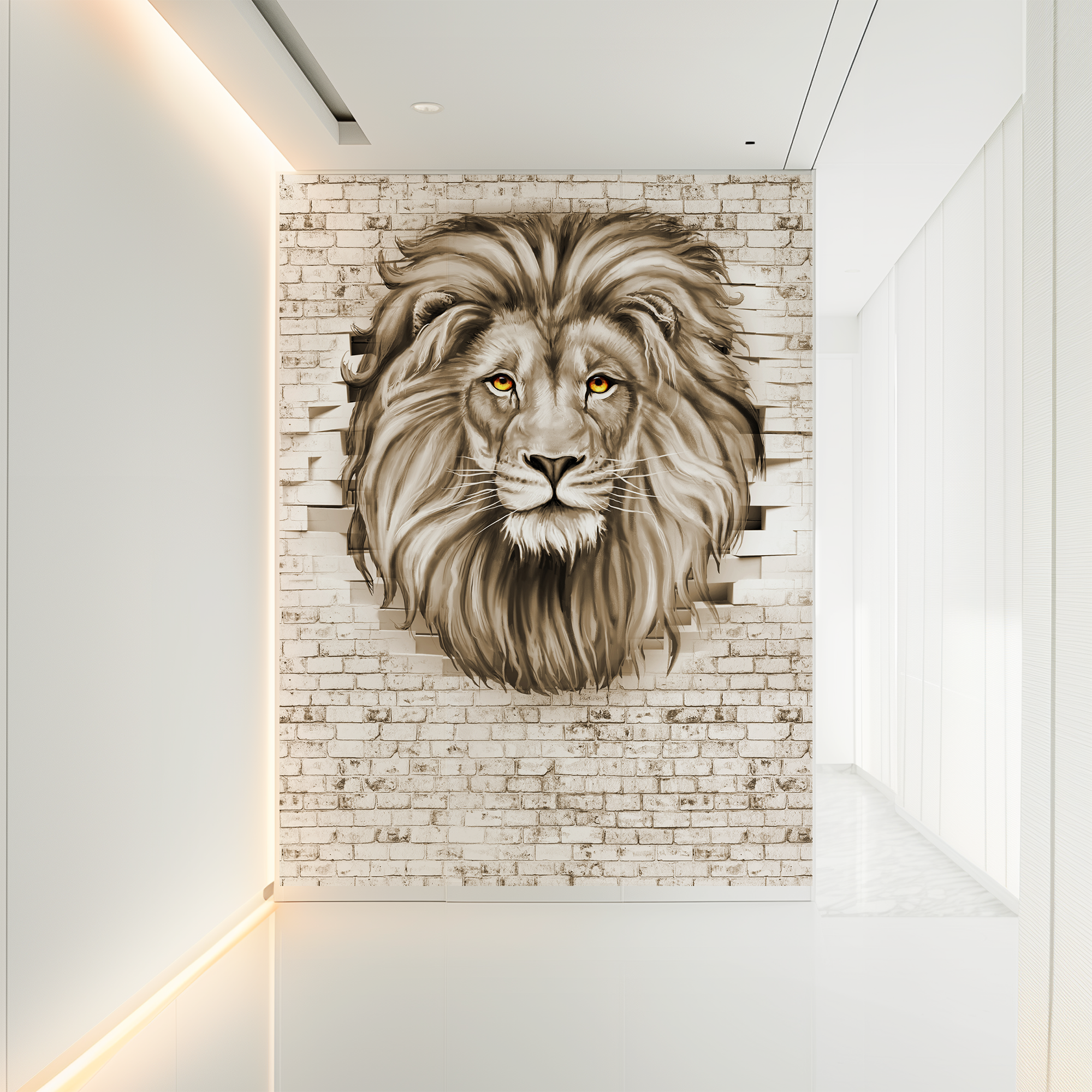 Фотообои 3д на стену "Лев", флизелиновые 200х270 см на кухню, спальню, зал
