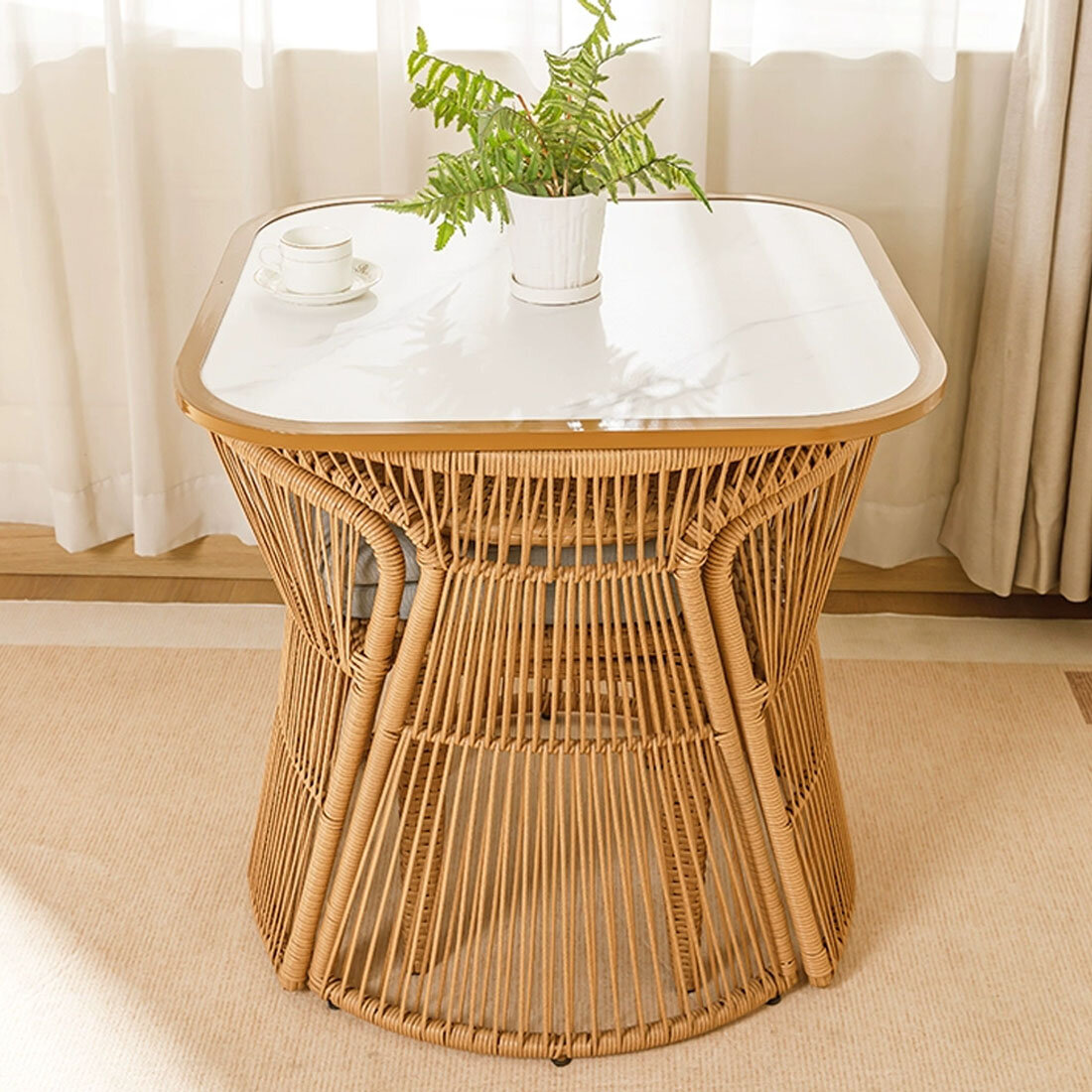 Комплект садовой мебели - столик с плетеными стульями Alice Rattan (квадратная каменная столешница)