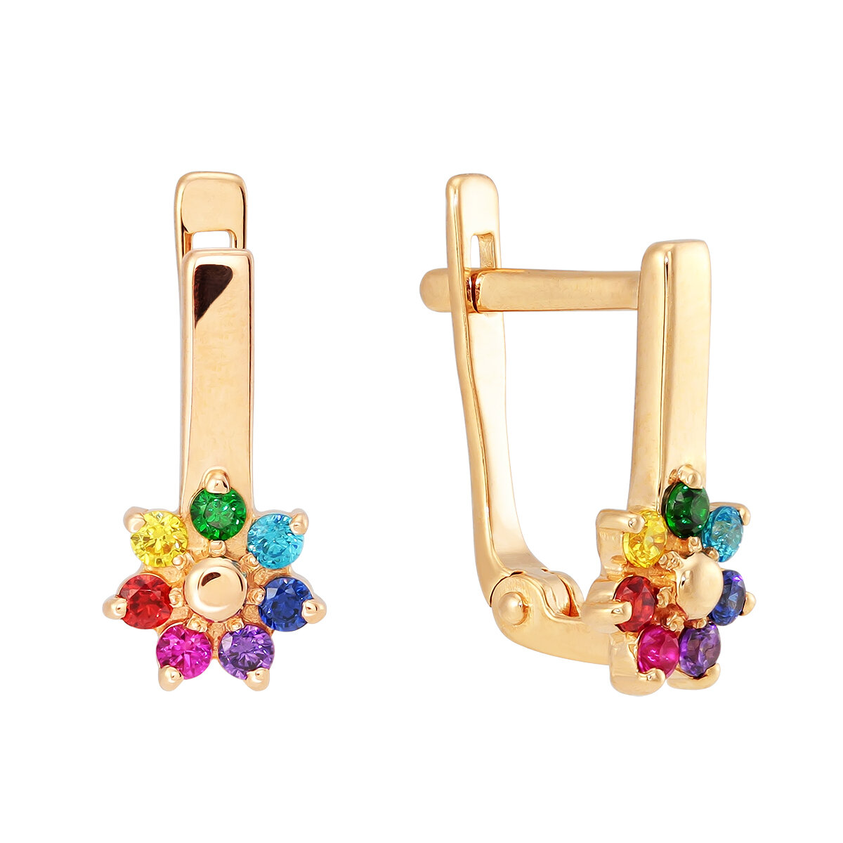 Серьги двусторонние, красное золото, 585 проба, фианит