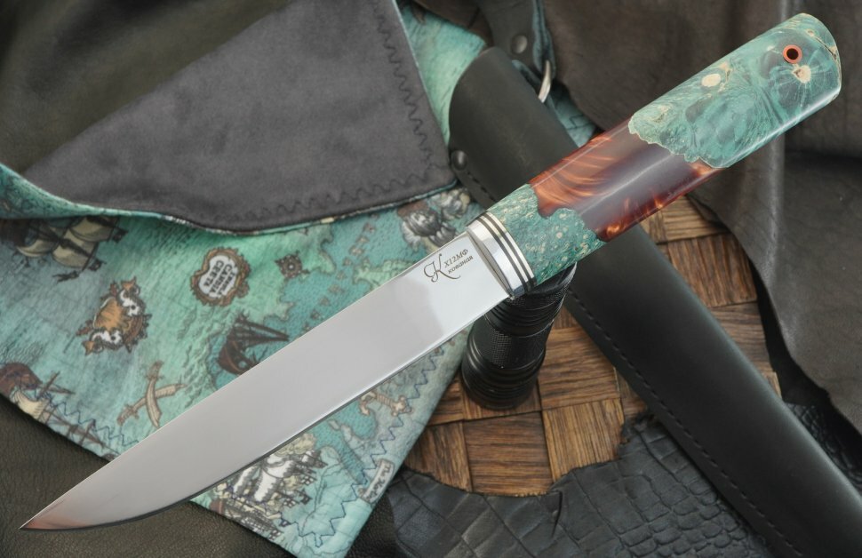 Мастерская Курносова нож Северный, сталь Х12МФ, рукоять зеленая стабилизированная береза/акрил