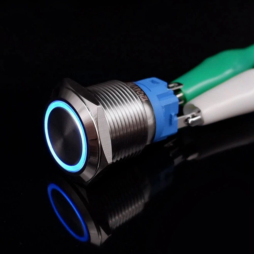 Металлический кнопочный переключатель 16mm, Circle Blue, 12V